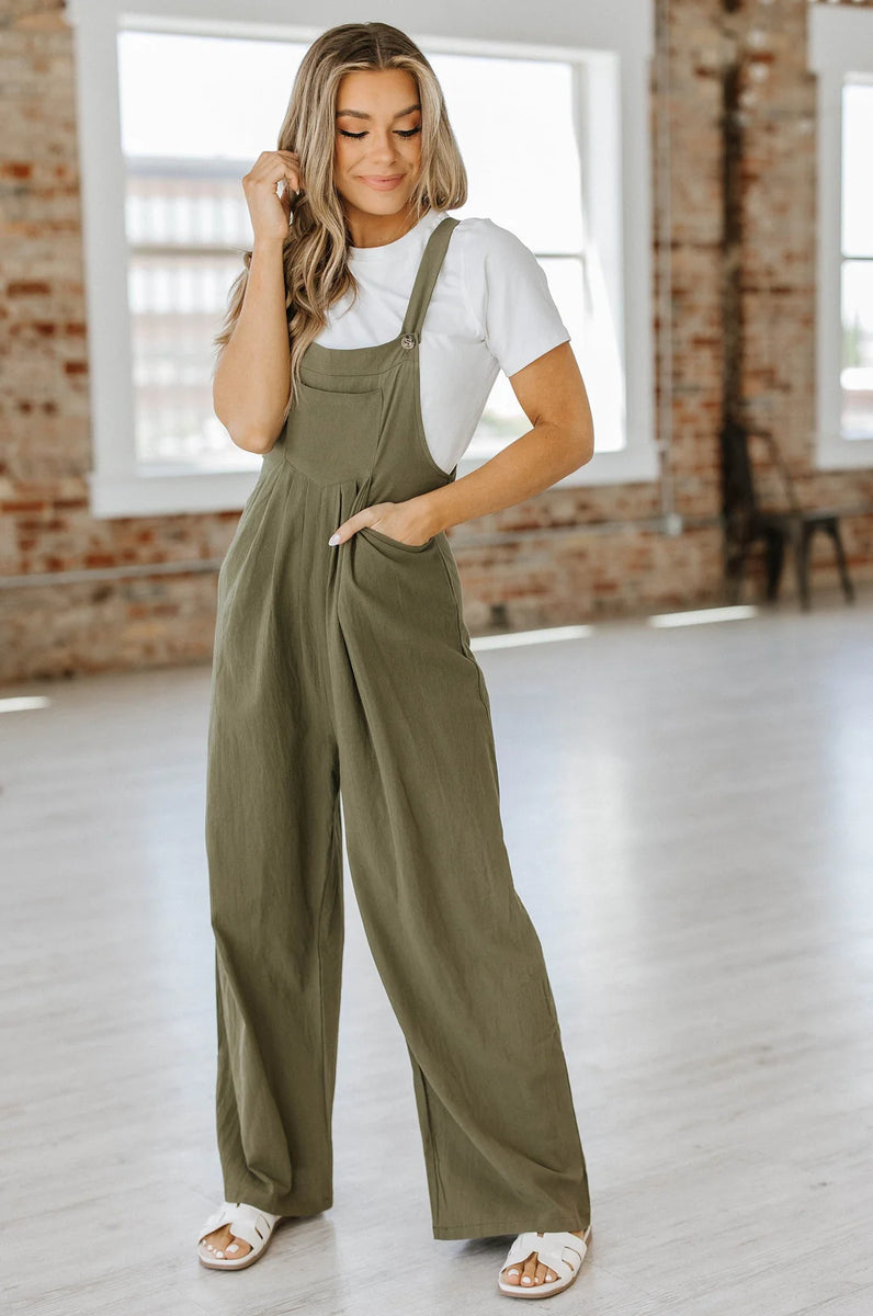 What Goes Around Pleated Overalls, Olive PREORDER! – Grayland Styles ...